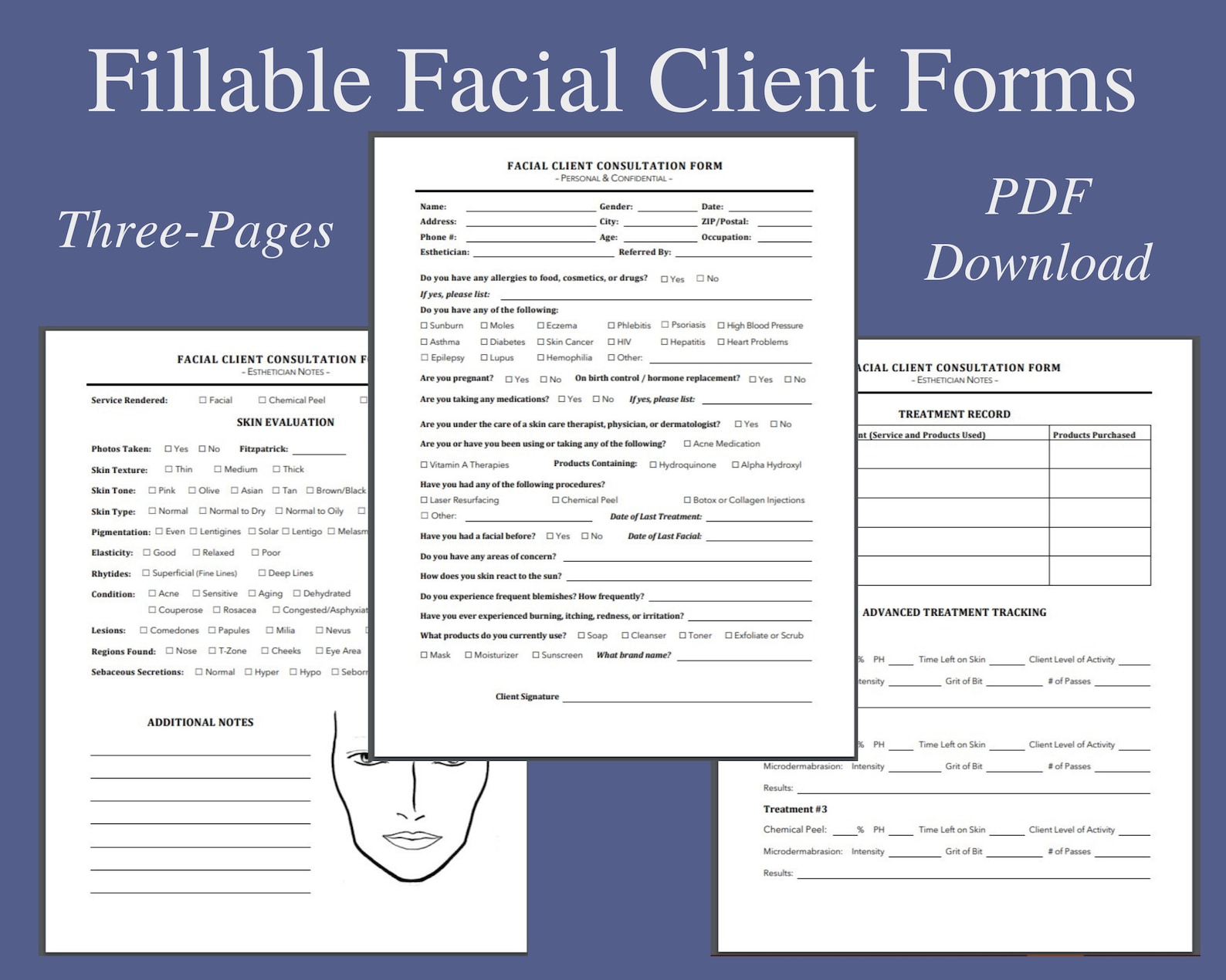 Fillable Facial Client Forms for Esthetician & Spa - Etsy