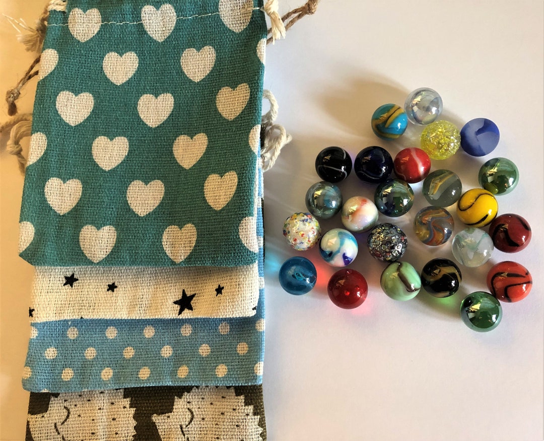 25 X Mixed Glass Marbles in Pretty Cotton Pouch - Etsy