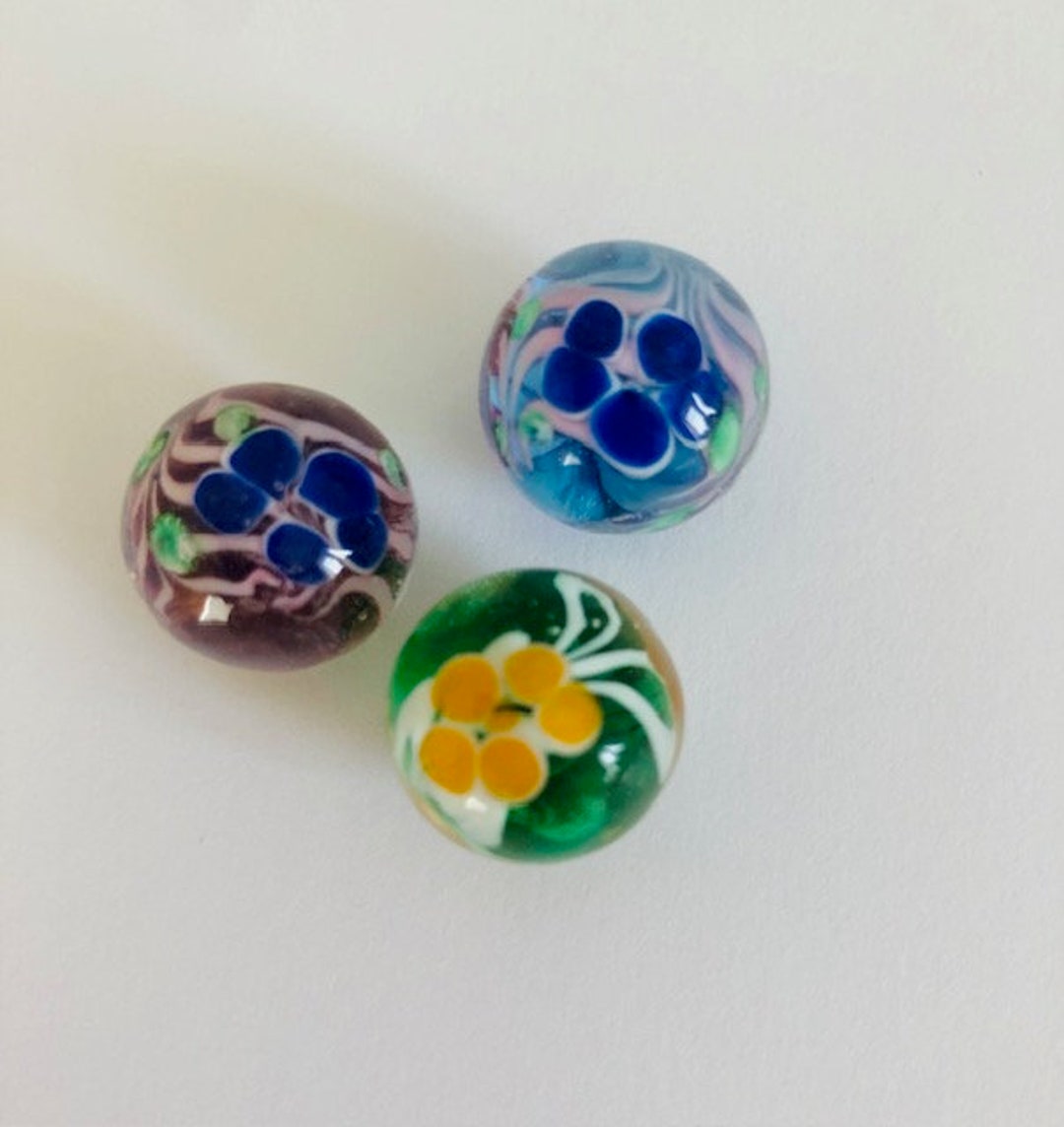 Collection of 3 X 16mm Handmade Pretty Flower Glass Marbles - Etsy