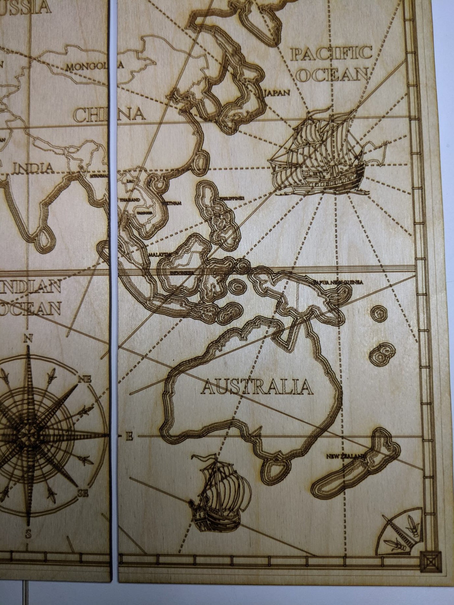 World Map 4 Piece Wood Engraving .SVG Download - Etsy