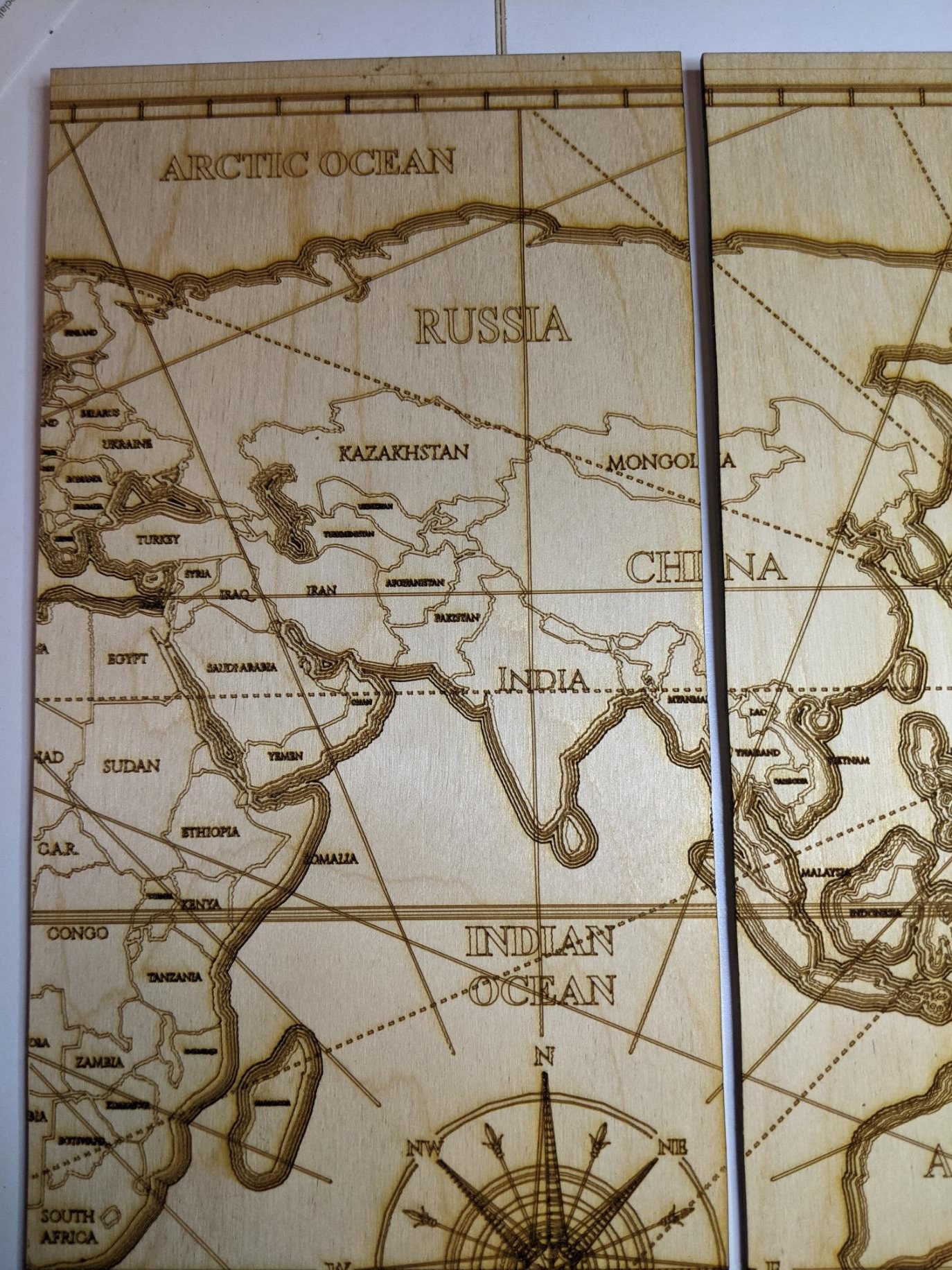 World Map 4 Piece Wood Engraving .SVG Download - Etsy