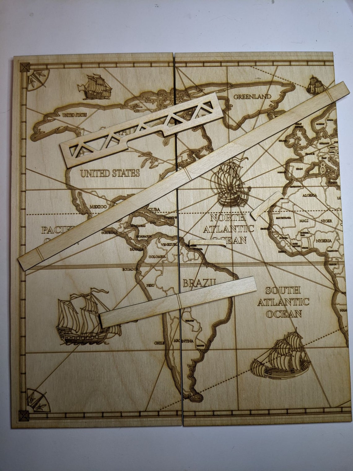 World Map 4 Piece Wood Engraving .SVG Download - Etsy