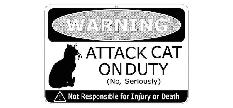 WARNING Attack Cat on Duty Funny Sign Download - Etsy