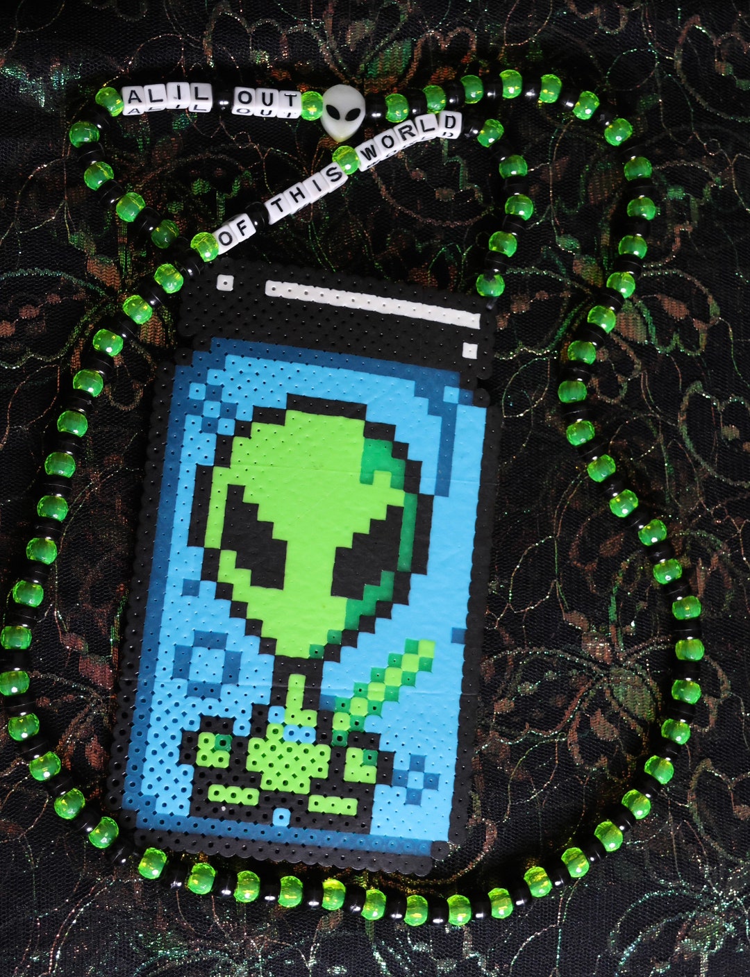 Alien in A Jar Perler Kandi Necklace alil Out of This - Etsy