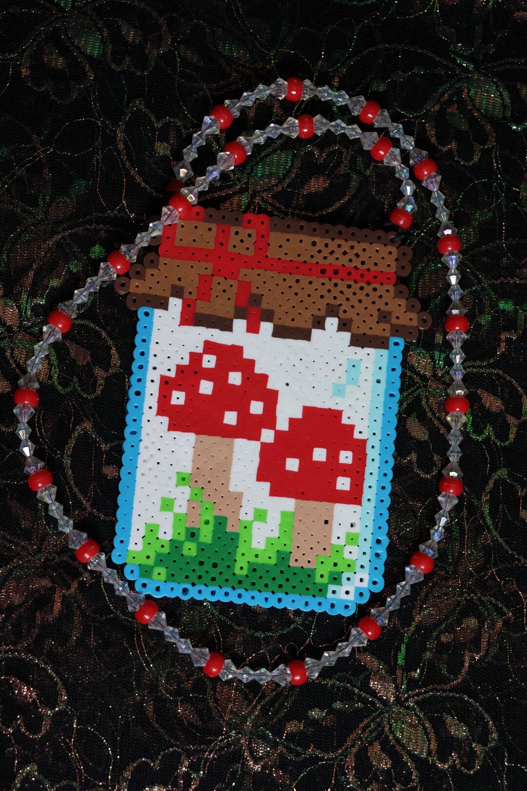 Mushrooms in a Jar Perler Kandi Necklace Rave Wear Accessory - Etsy