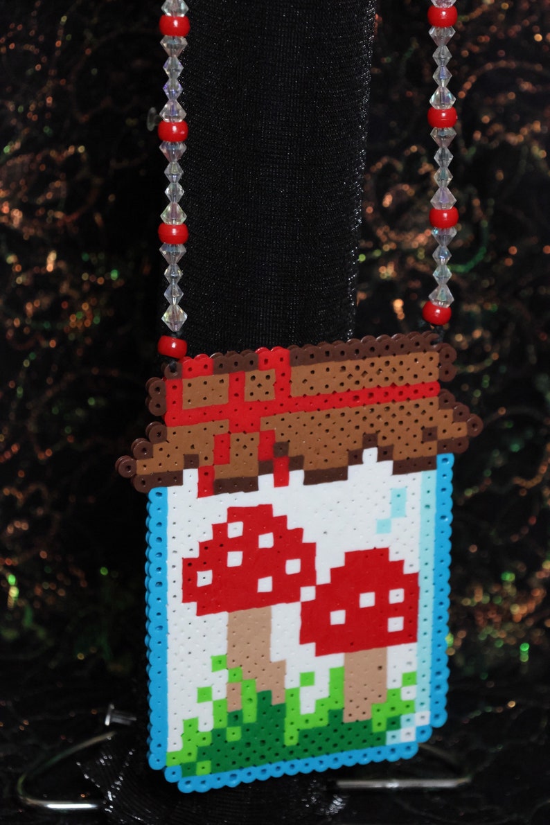Mushrooms in a Jar Perler Kandi Necklace Rave Wear Accessory - Etsy