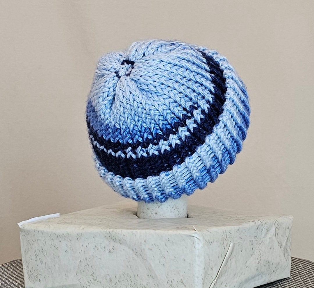 Baby Hat, Blue Double Knit Reversible Beanie Cap, Baby Shower Gift, New ...