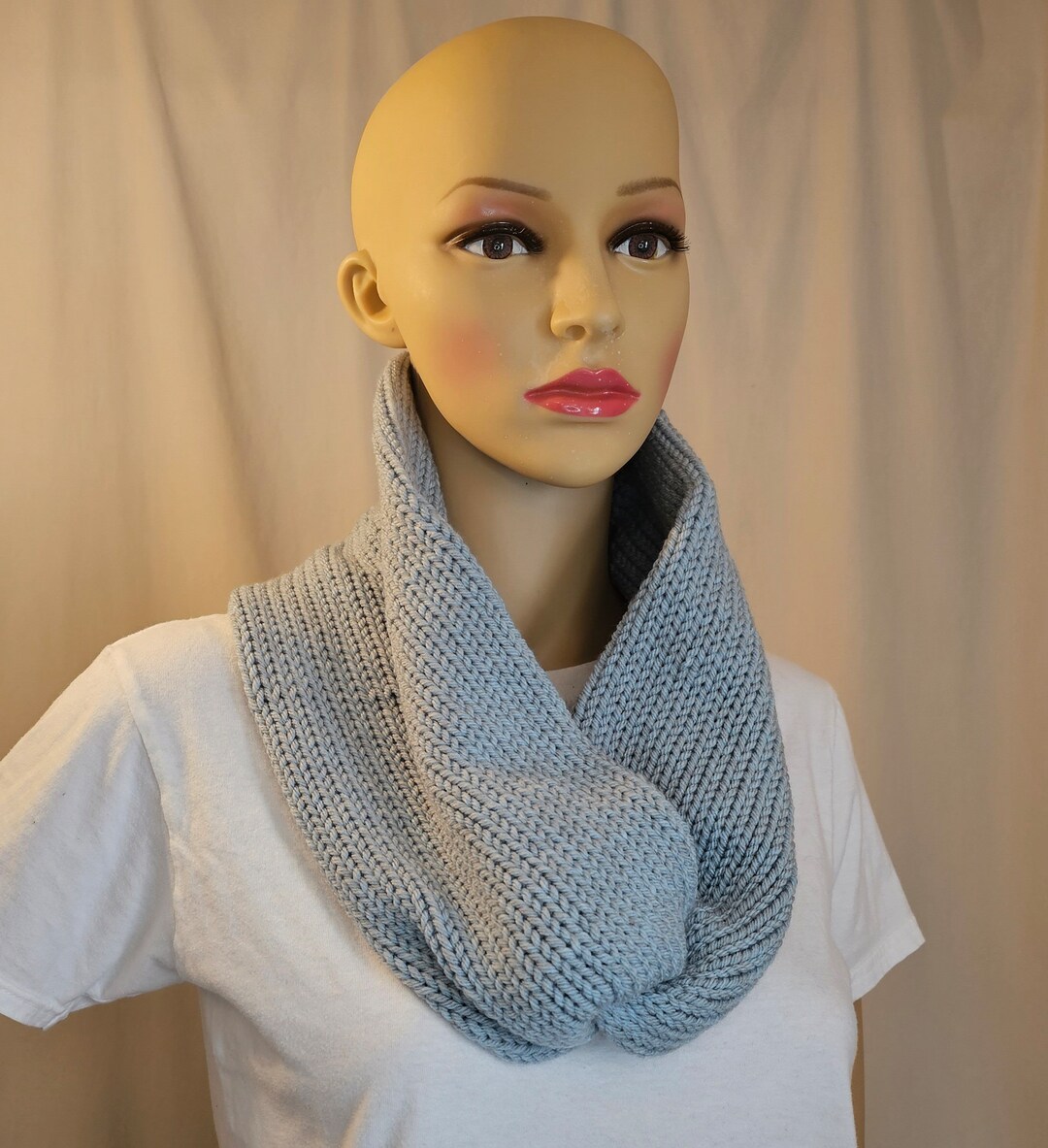 Double Knit Infinity Twist Scarf, Double Layer of Light Blue Color ...