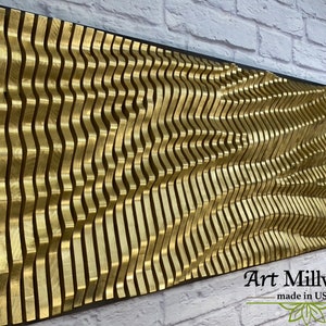 Gold Sound Diffuser Panel, Natural Wood Wall Panel, Sound Wave Art ...