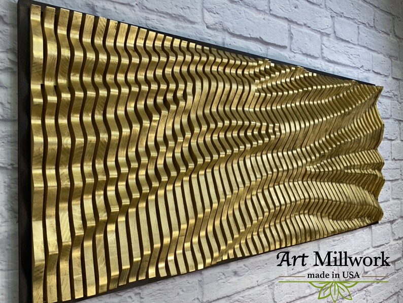 Gold Sound Diffuser Panel Natural Wood Wall Panel Sound Wave | Etsy