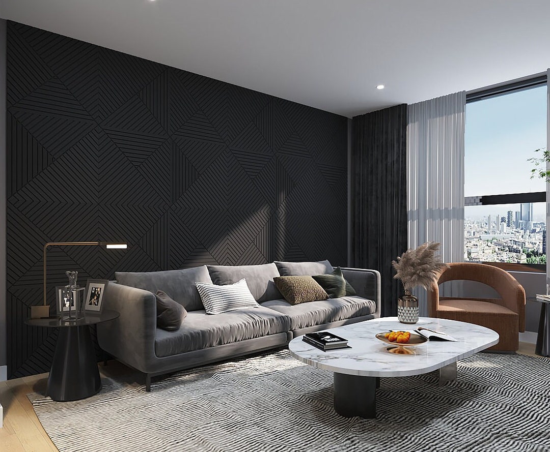 Modern 3D Acoustic Panels, Black Finish Design, High Quality Medex Wood ...