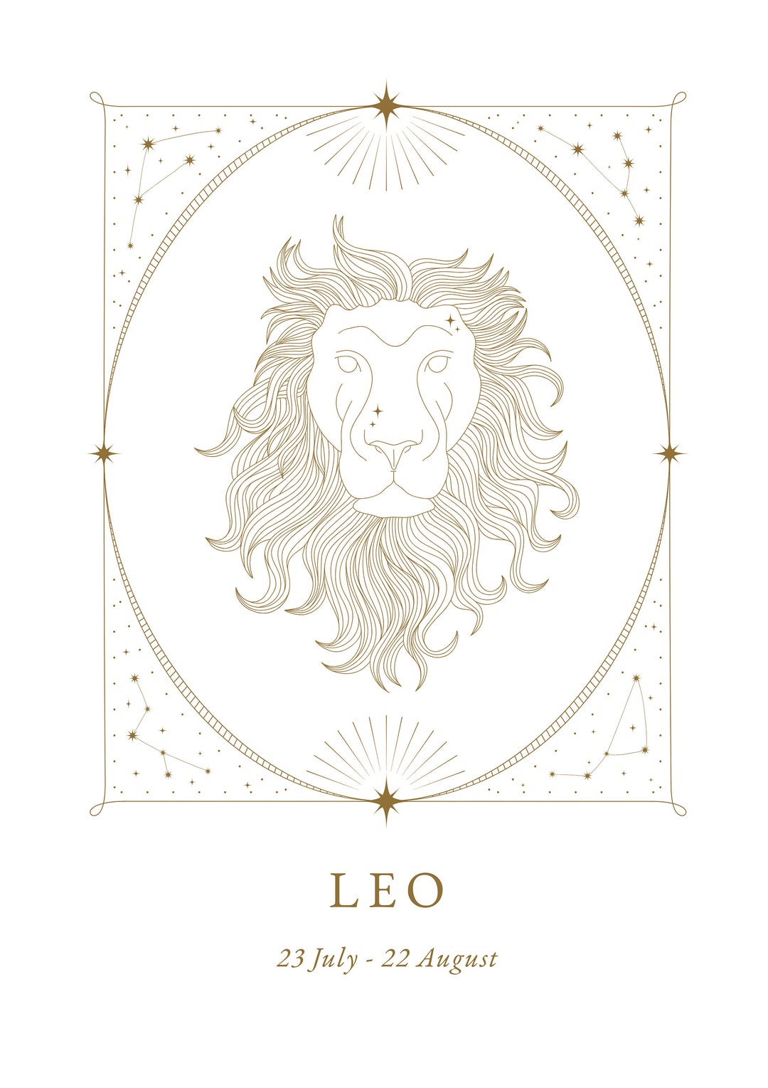 Leo/ Gold Minimalist Zodiac Sign Artwork Printable - Etsy