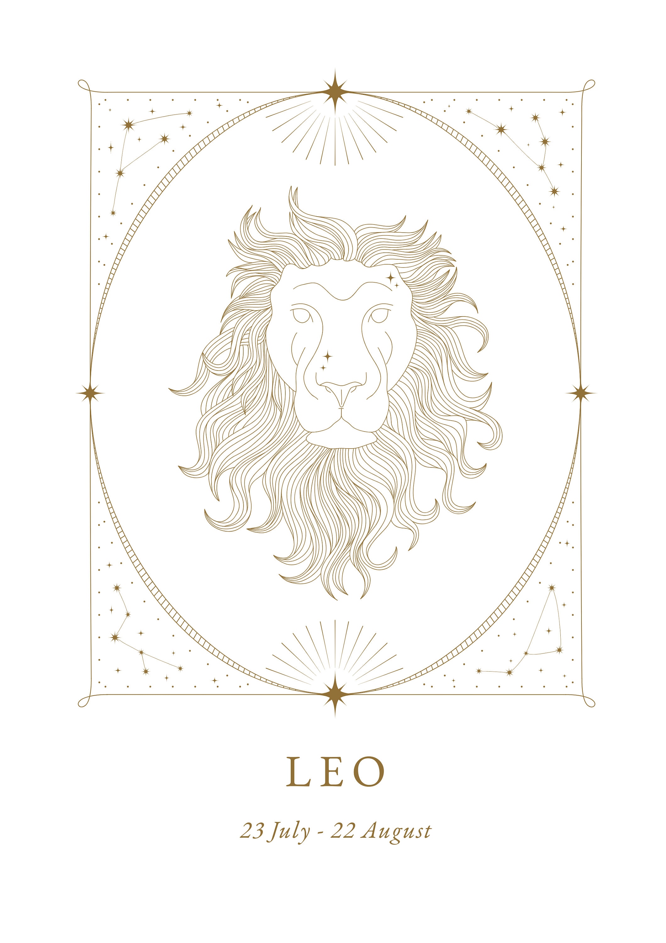 Leo/ Gold Minimalist Zodiac Sign Artwork Printable - Etsy