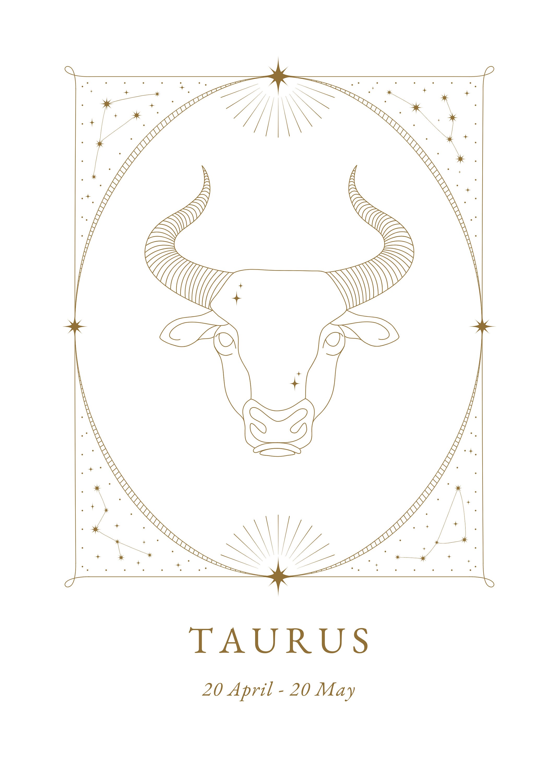 Taurus/ Gold Minimalist Zodiac Sign Artwork Printable - Etsy