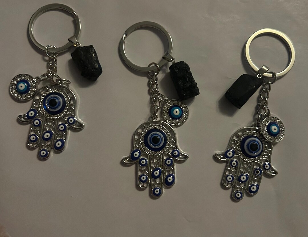 Evil Eye and Black Tourmaline Crystal Ultimate Protection Keyring Gift ...