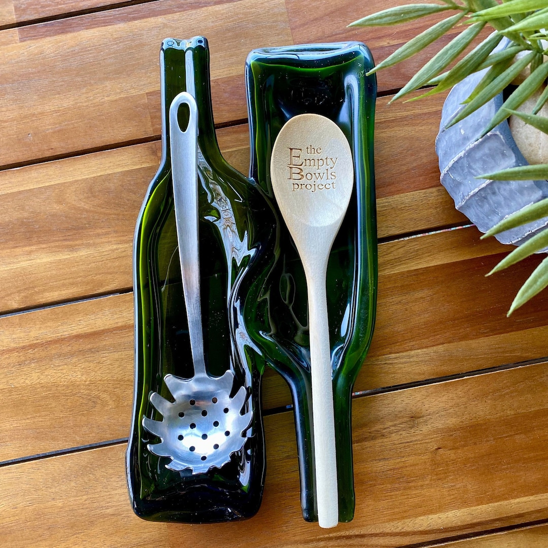 Handmade Recycled Wine Bottle Spoon Rest: Upcycled Glass Serving Tray ...