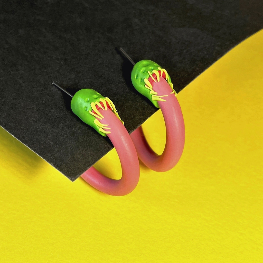 Venus Fly Trap Polymer Clay Hoop, Quirky Botanical Clay Hoop Earrings ...