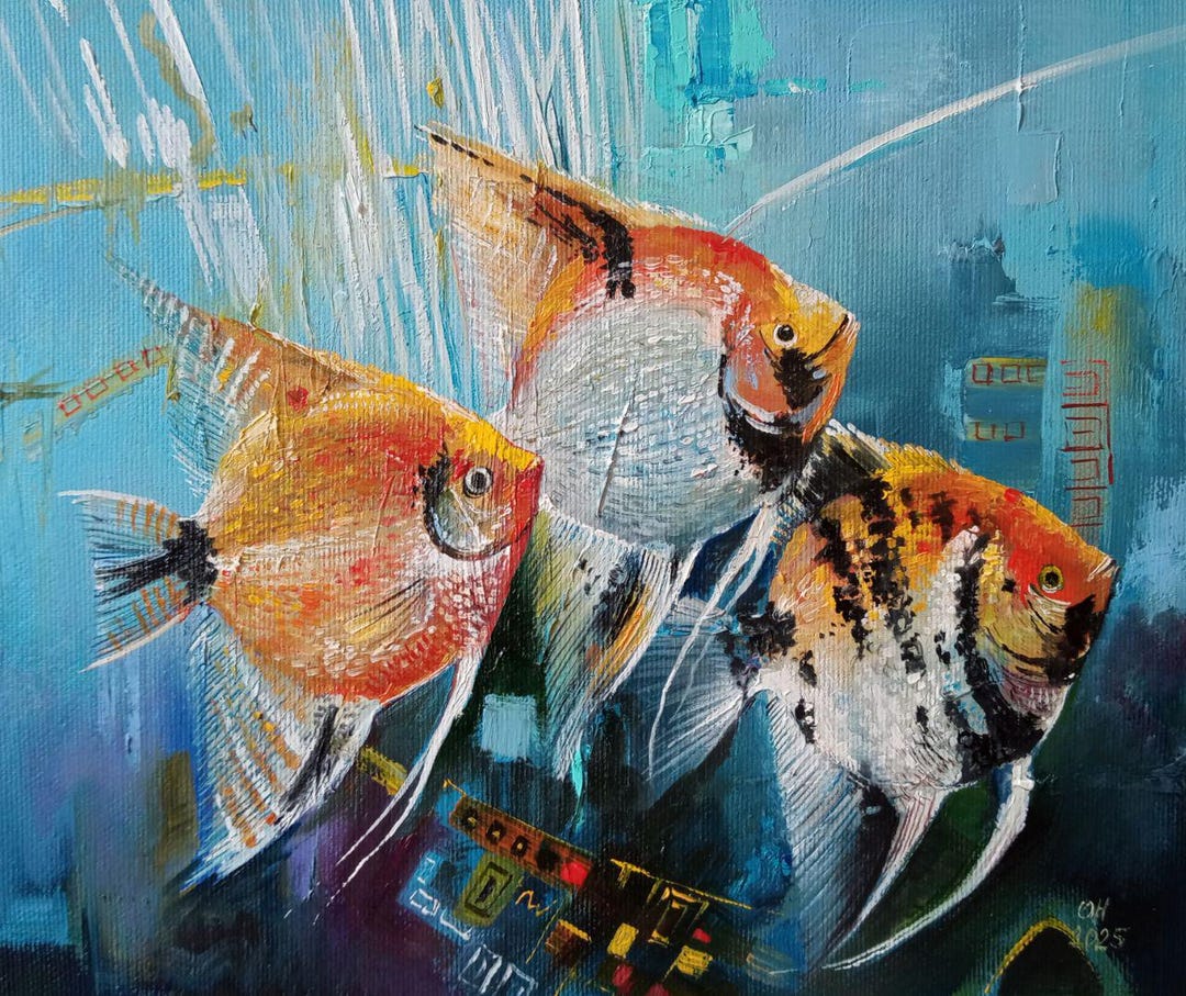 Scalaria Oil Painting on Canvas, Tropical Fish Seascape Art (22X26 Cm ...