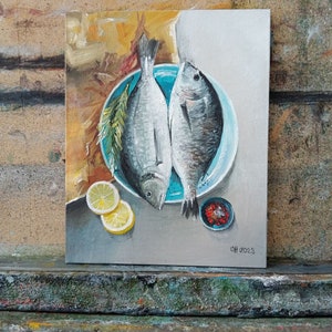 Painting "still Life With Sea Bream"/oil Painting/canvas/handmade/wall ...
