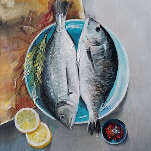 Painting "still Life With Sea Bream"/oil Painting/canvas/handmade/wall ...