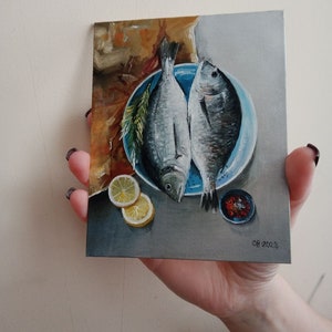 Painting "still Life With Sea Bream"/oil Painting/canvas/handmade/wall ...