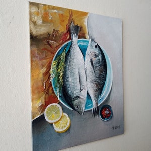 Painting "still Life With Sea Bream"/oil Painting/canvas/handmade/wall ...