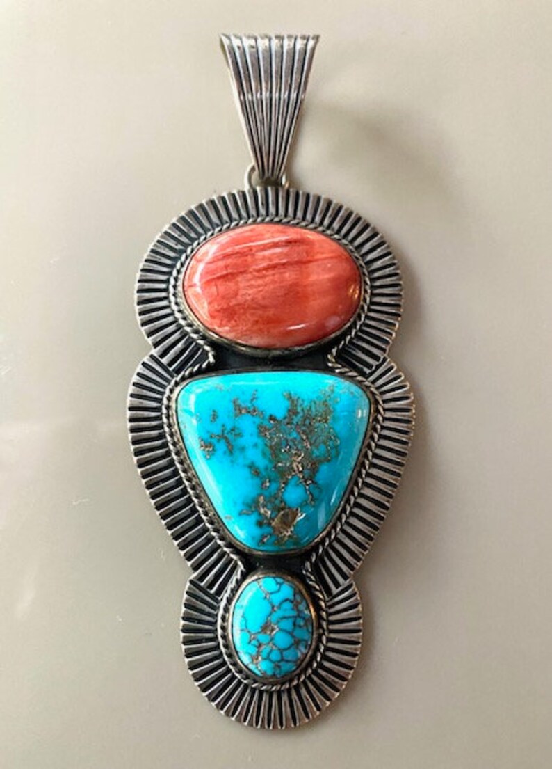 Native American Artisan-albert JAKE marked Sterling, Turquoise & Coral ...