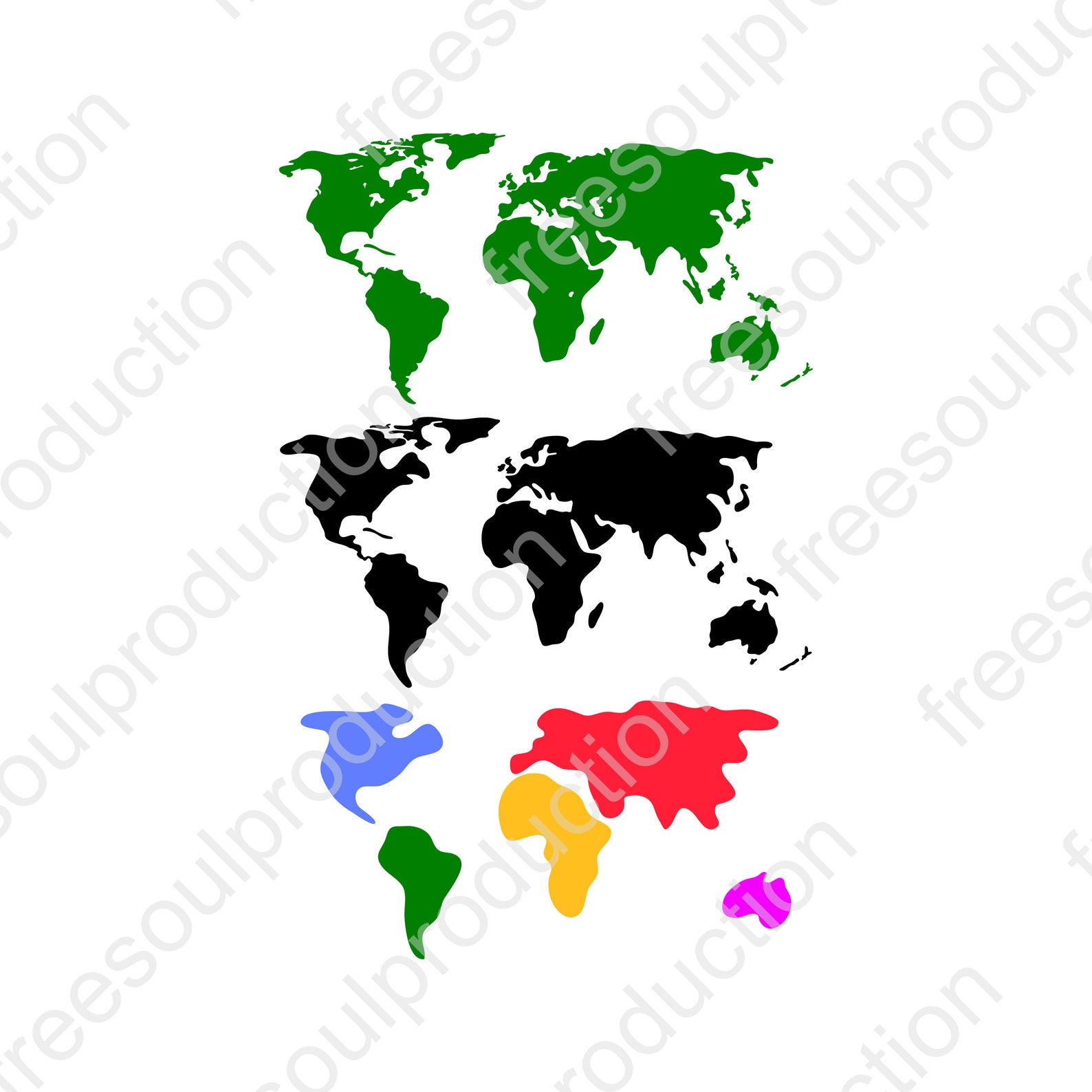 Labeled world map continents