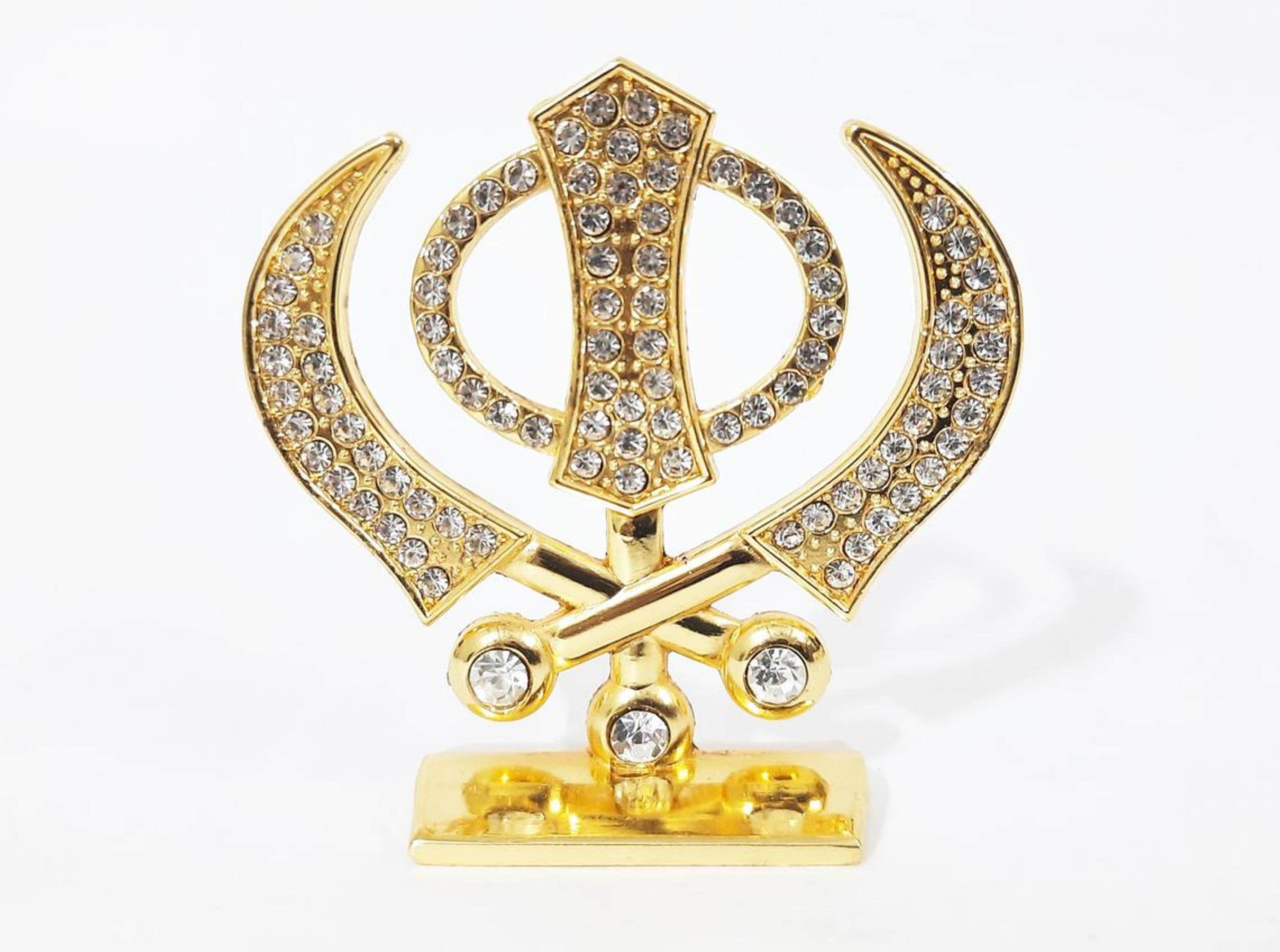 Golden Sikh Religious Symbol Khanda Showpiece for Car Dashboard ...