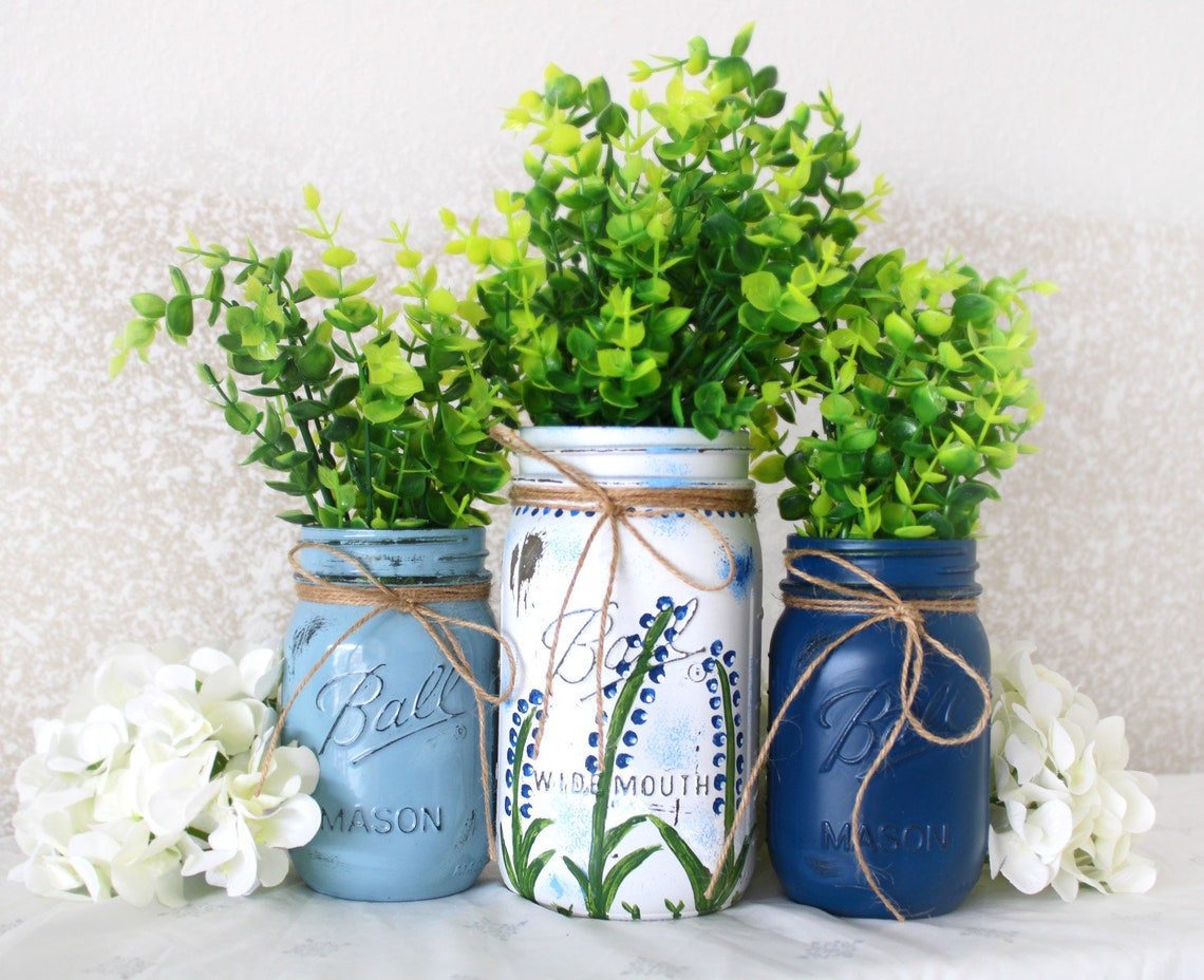 Mason Jar Decor Bluebonnet decor blue decor kitchen decor | Etsy