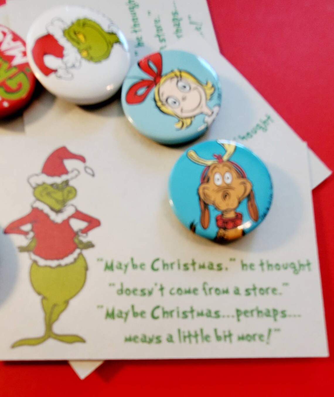 Grinch Buttons With Poem Card Stocking Stuffer - Etsy