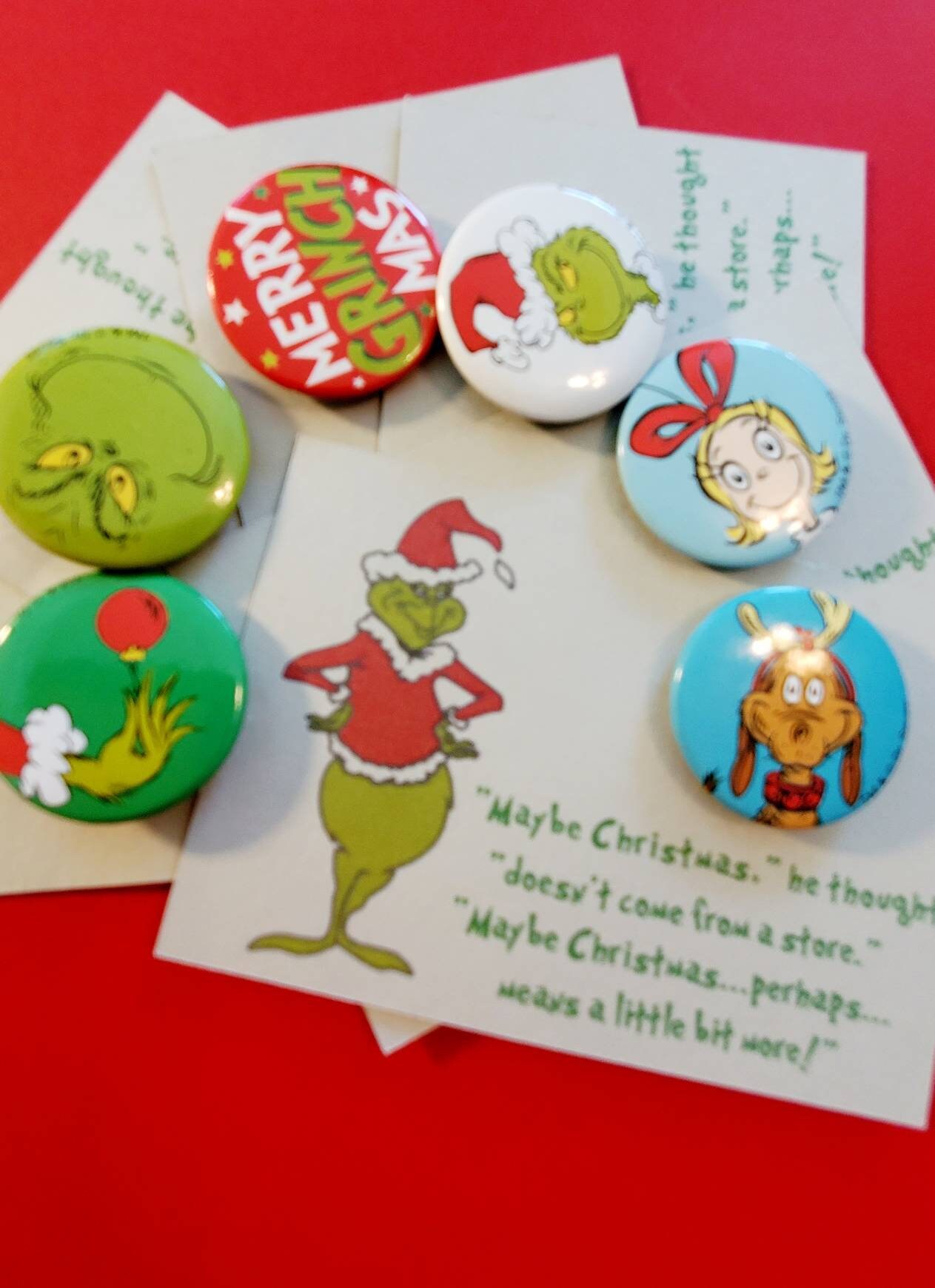 Grinch Buttons With Poem Card , Stocking Stuffer - Etsy