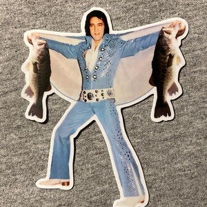 ELVIS FISHING Sticker Vinyl Weatherproof With Fish Blue Jumpsuit Bass ...