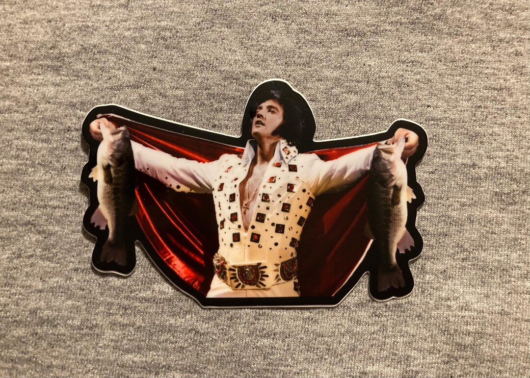 ELVIS FISHING Sticker Vinyl Weatherproof With Fish White Jumpsuit Bass ...