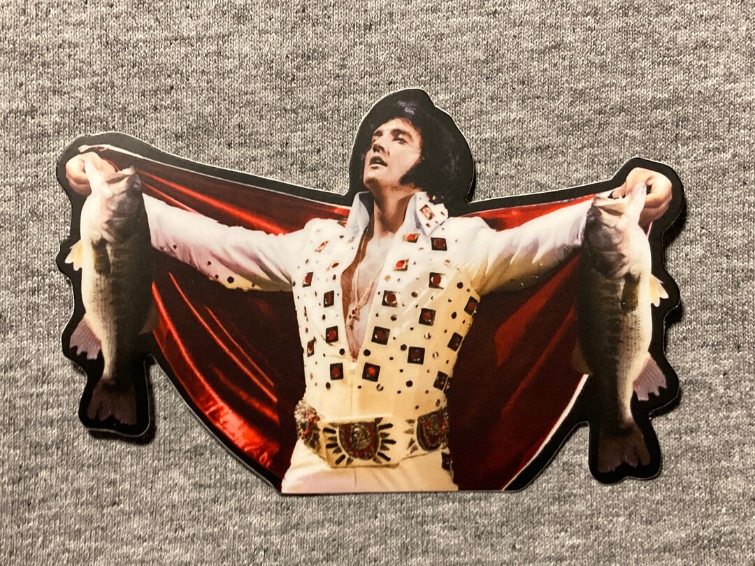ELVIS FISHING Sticker Vinyl Weatherproof With Fish White Jumpsuit Bass ...