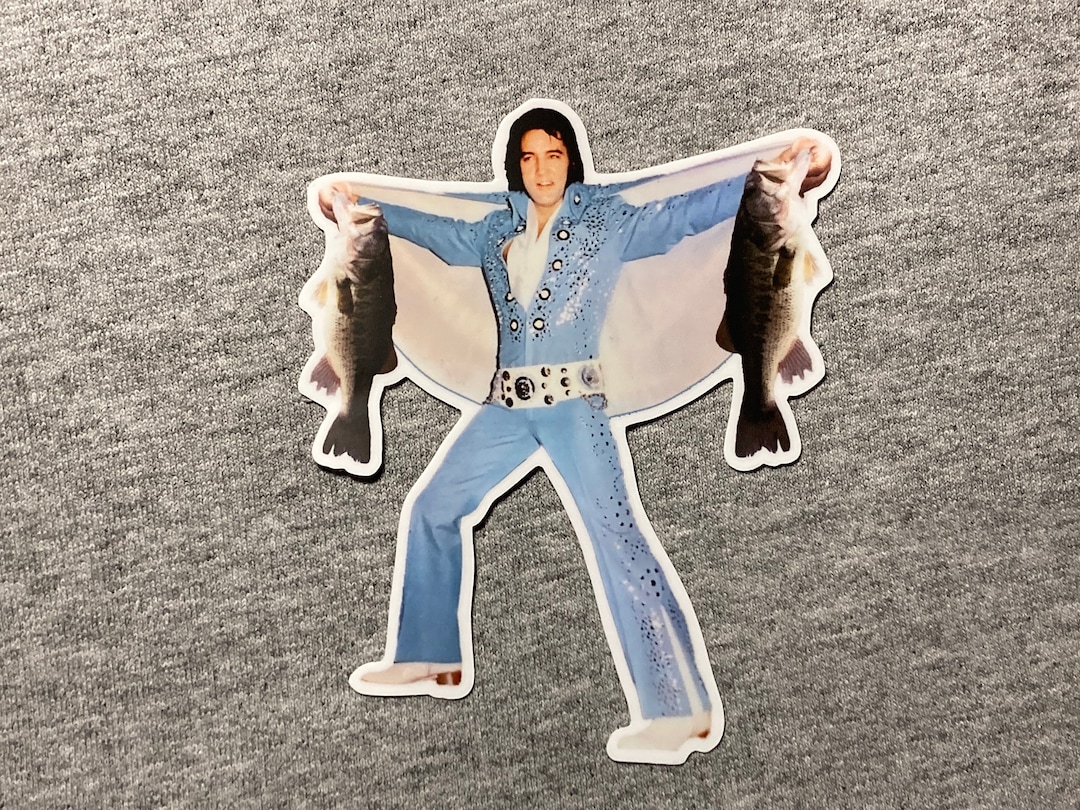 ELVIS FISHING Sticker Vinyl Weatherproof With Fish Blue Jumpsuit Bass ...