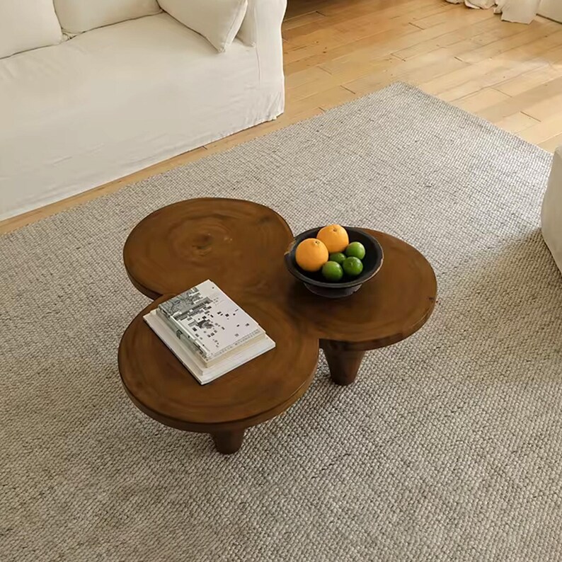 Solid Wood Low Coffee Table Round Black Wood Small Tea Table Rustic ...