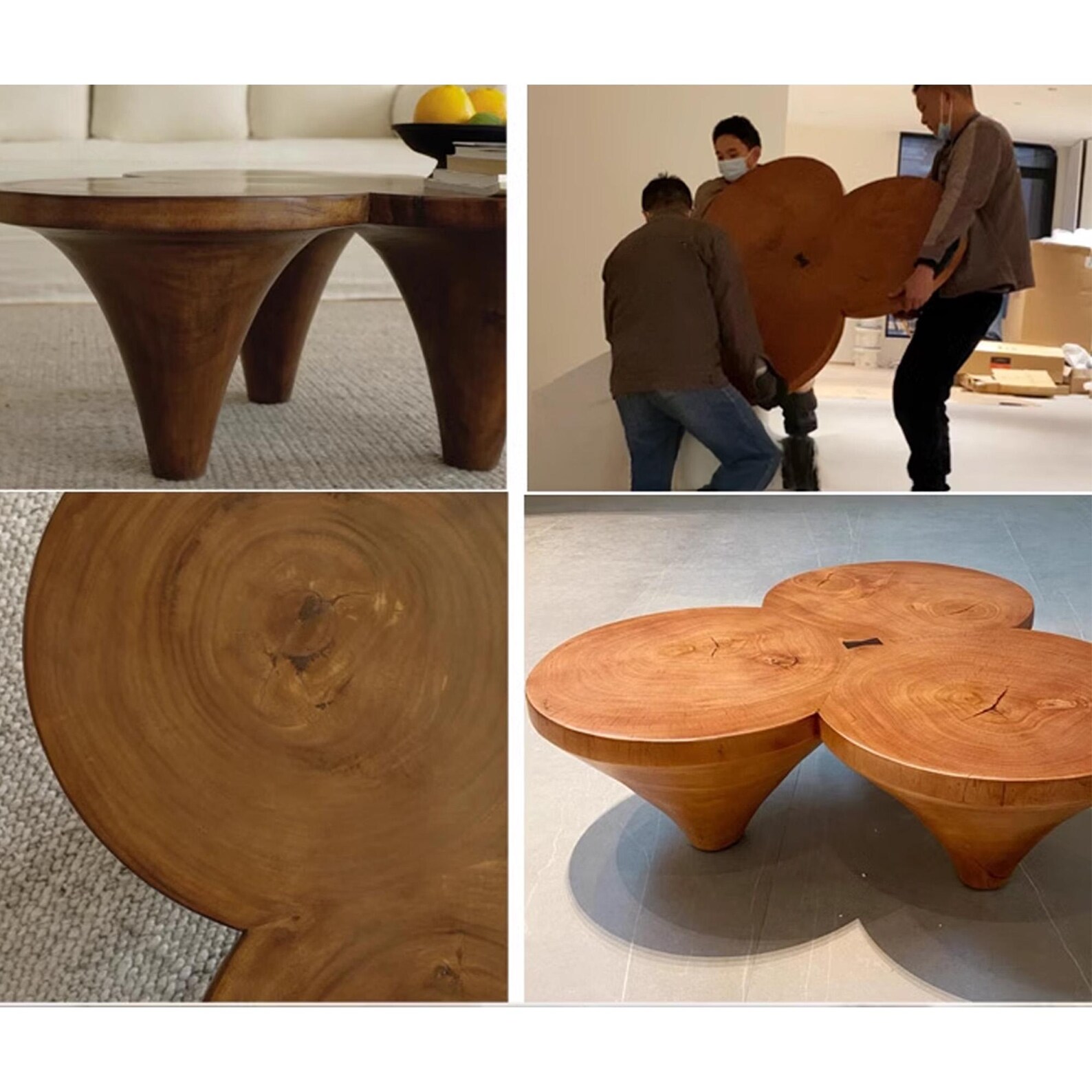 Solid Wood Low Coffee Table Round Black Wood Small Tea Table Rustic ...
