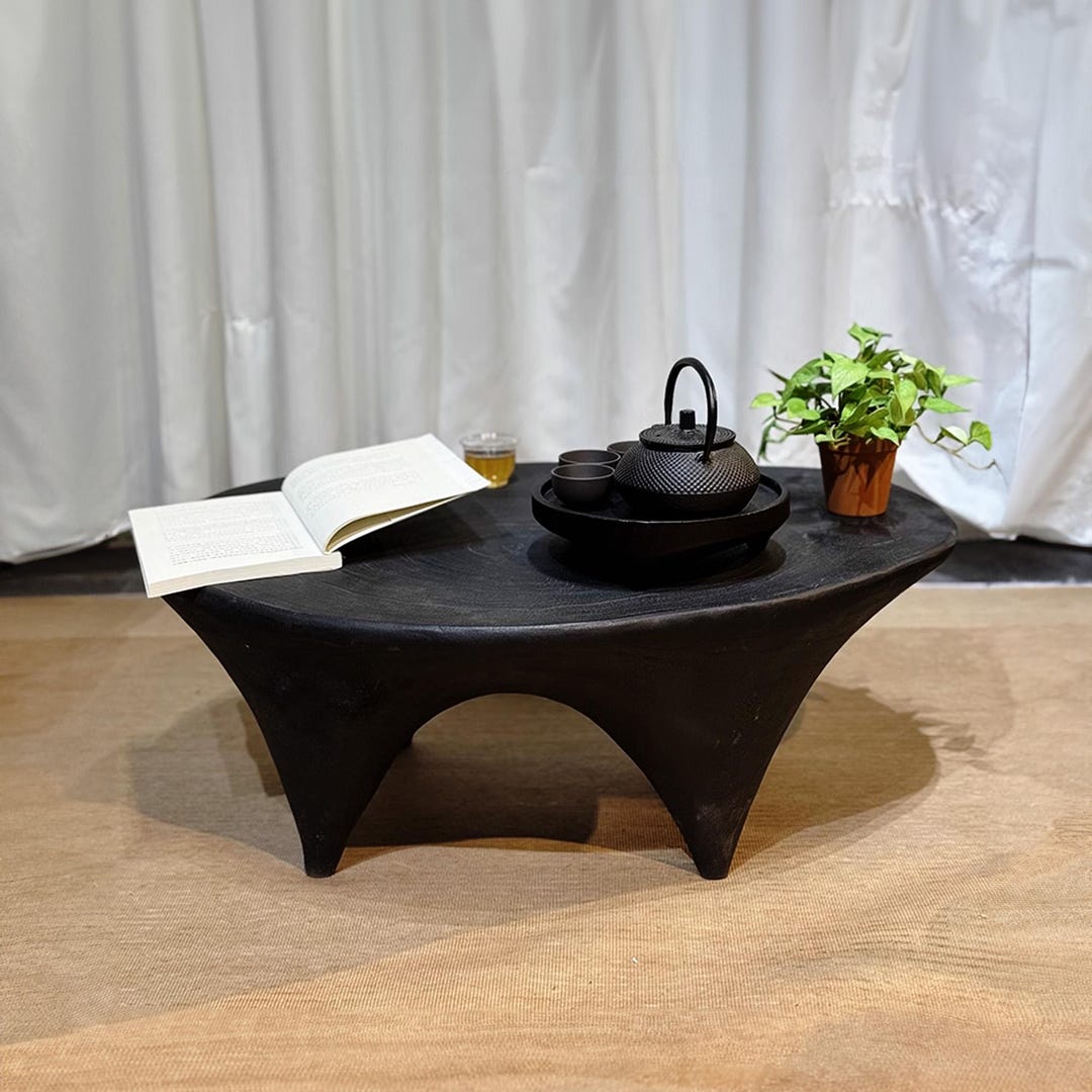 Solid Wood Black Low Round Coffee Table Japanese Tea Table Camphor Wood ...