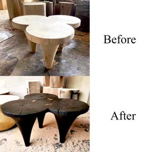 Solid Wood Low Coffee Table Round Black Wood Small Tea Table Rustic ...