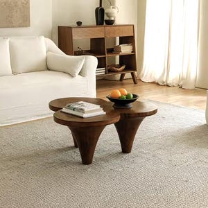 Solid Wood Low Coffee Table Round Black Wood Small Tea Table Rustic ...