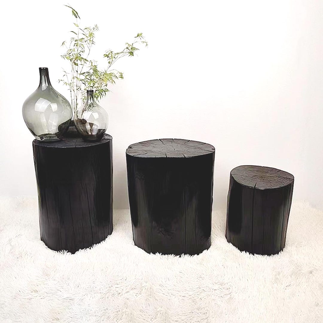 Tree Stump Side Table Black Round Coffee Table Wood Tree Trunk Large ...