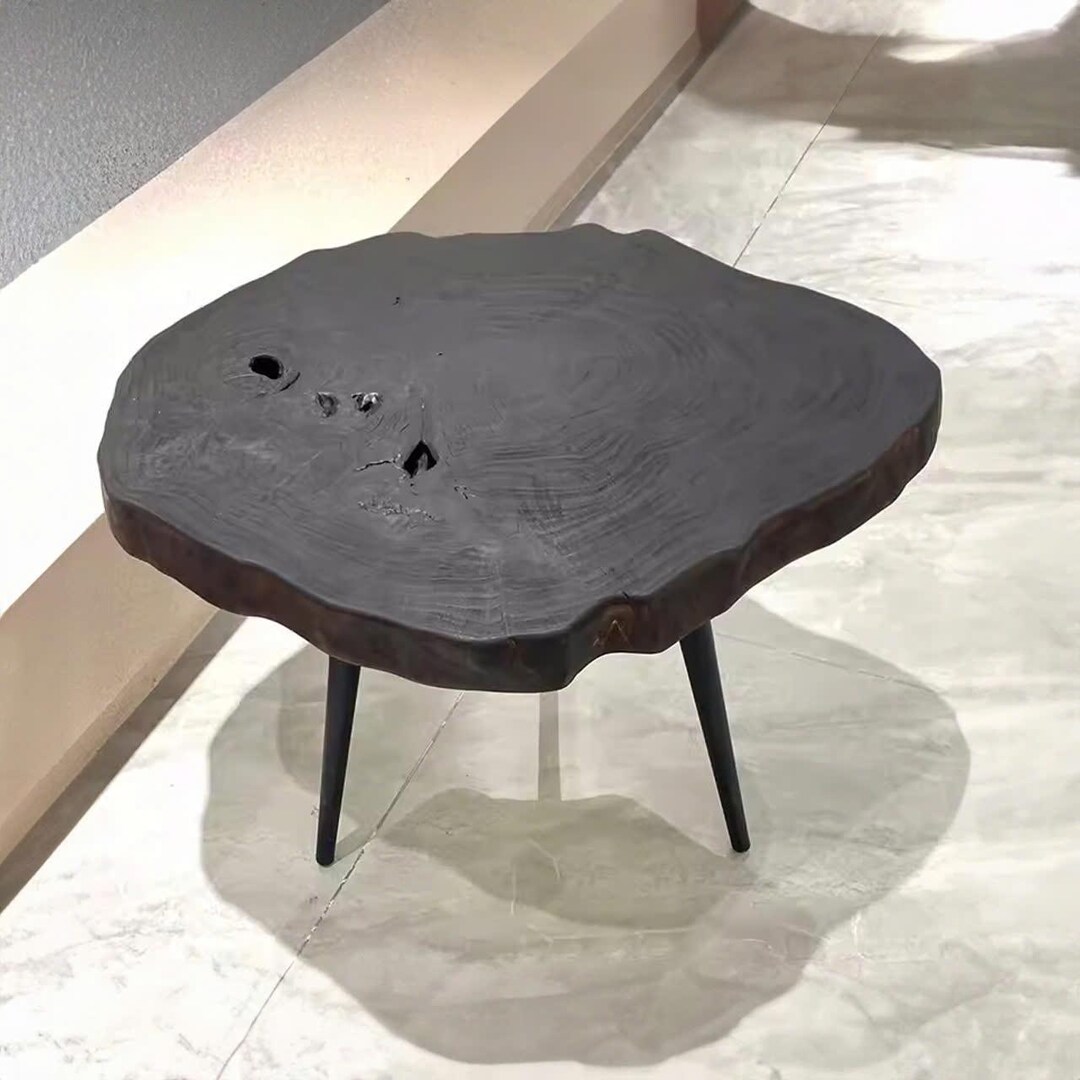 Solid Wood Large Black Live Edge Coffee Table Round Table Home ...