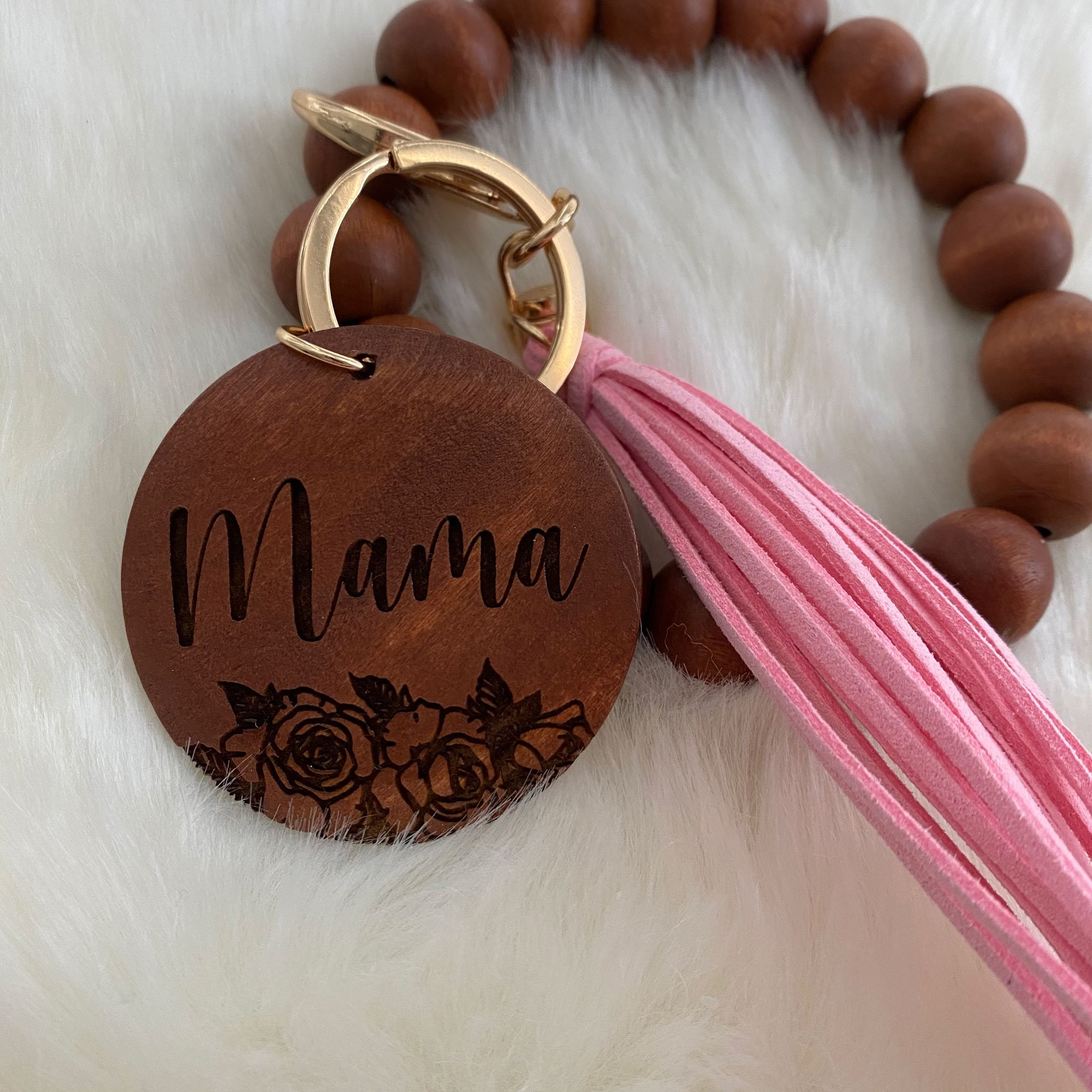 Mama Keychain Bracelet With Children Name Floral Mom Keychain - Etsy