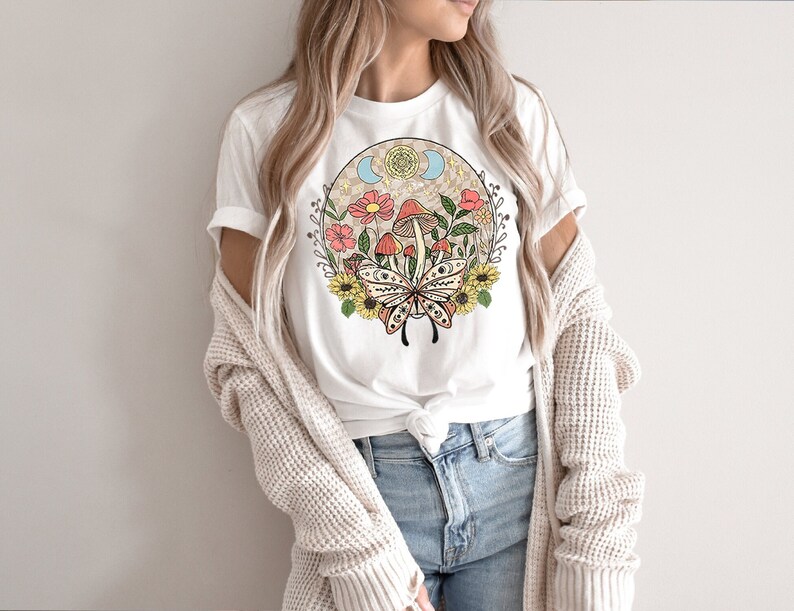 Boho Tshirt Retro Style Tee Cute Women T-shirt Bohemian Style Shirt ...