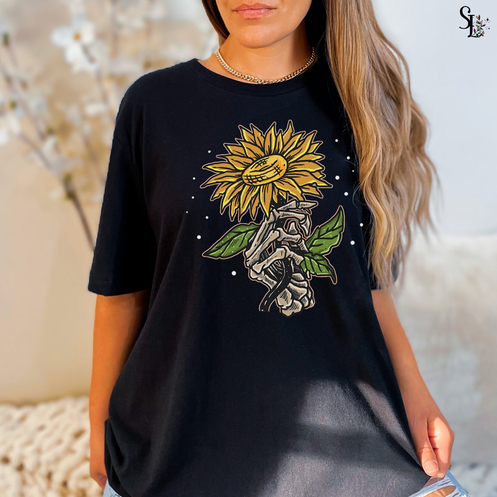 Skeleton Sunflower Shirt Cute Womens Tshirt Edgy Style Clothing Unique ...