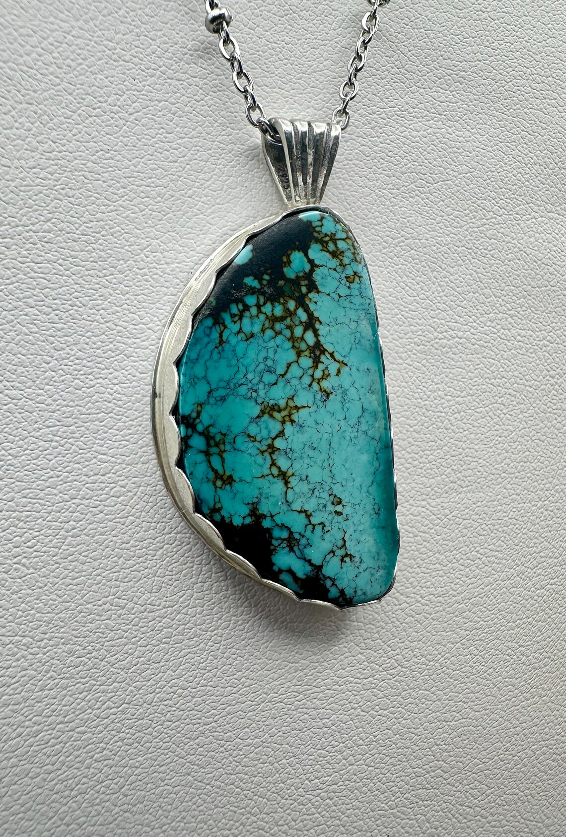 Turquoise Set in Fine and Sterling Silver - Pendant With Chain - Etsy