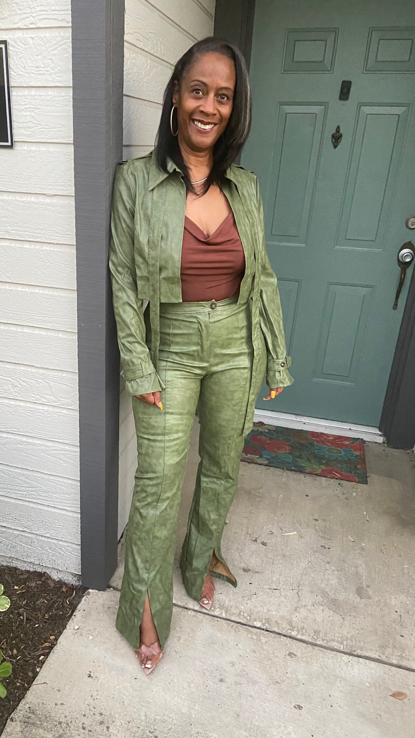Olive Green Faux Leather 2pc - Etsy