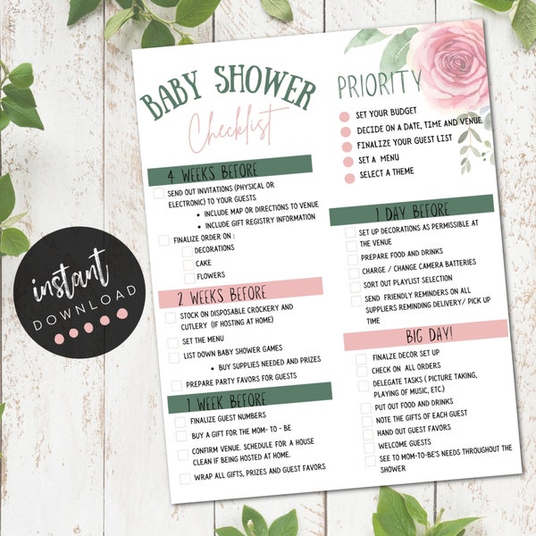 Printable Baby Shower Checklist - Etsy