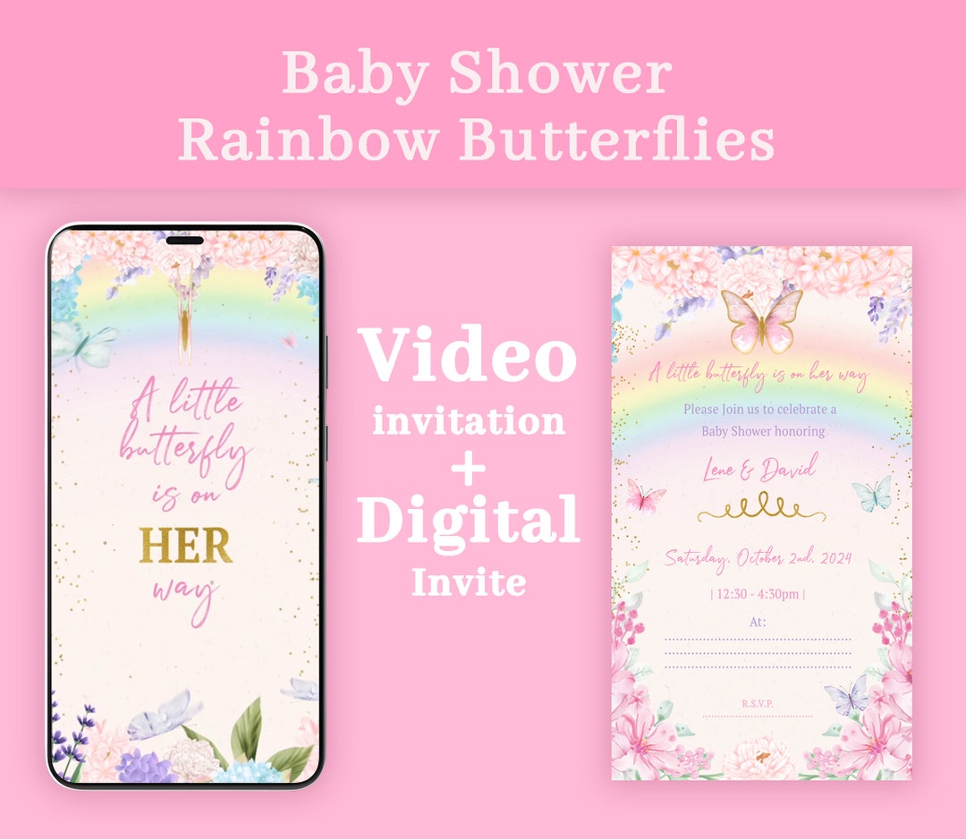 Butterfly Baby Shower Video Invitation + Digital Invite, Butterflies ...